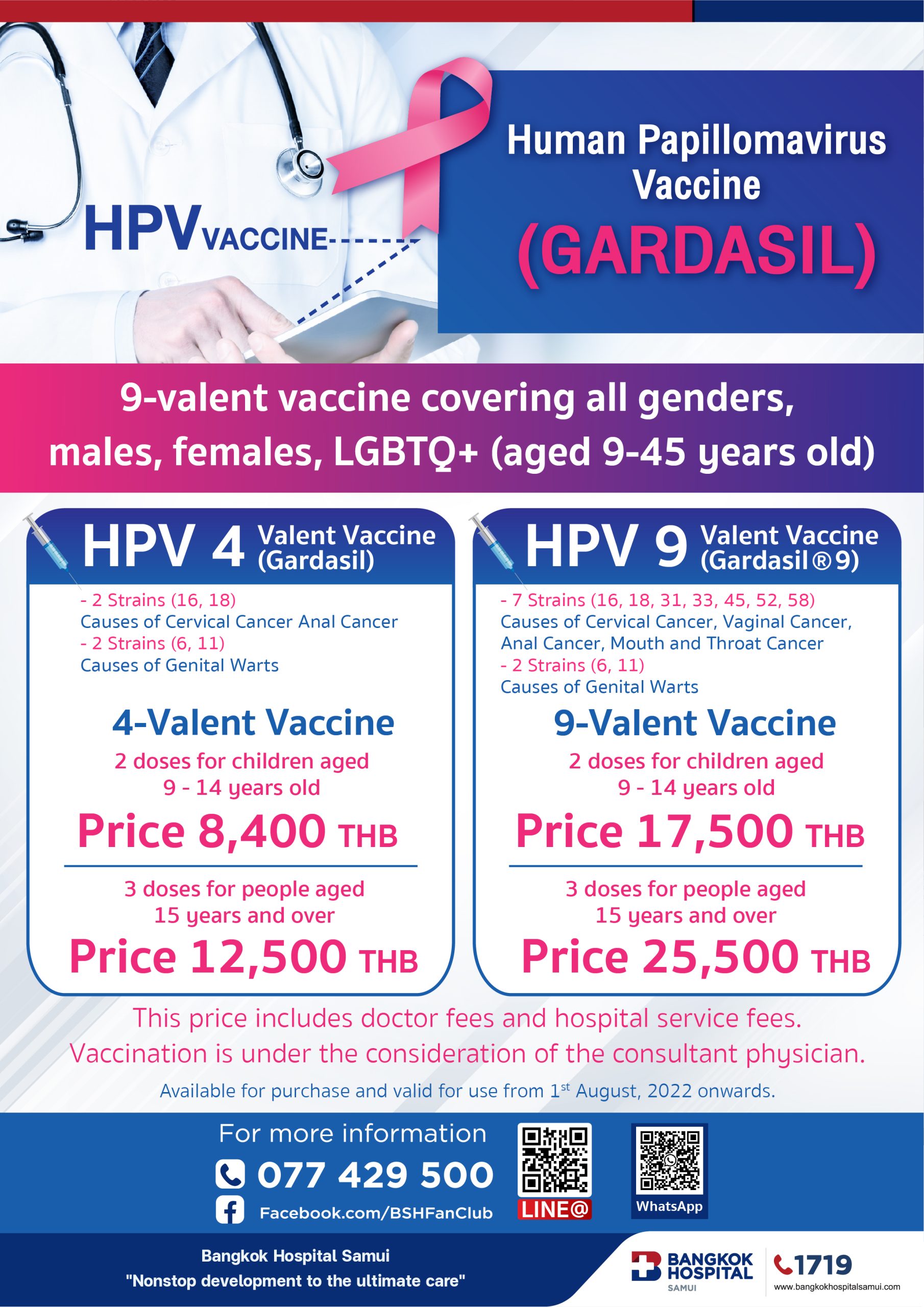 วัคซีีนป้องกันเชื้อไวรัส HPV (Gardasil) - Bangkokhospital Samui